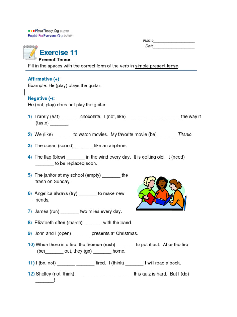 Present Tense Exercise 11 | PDF