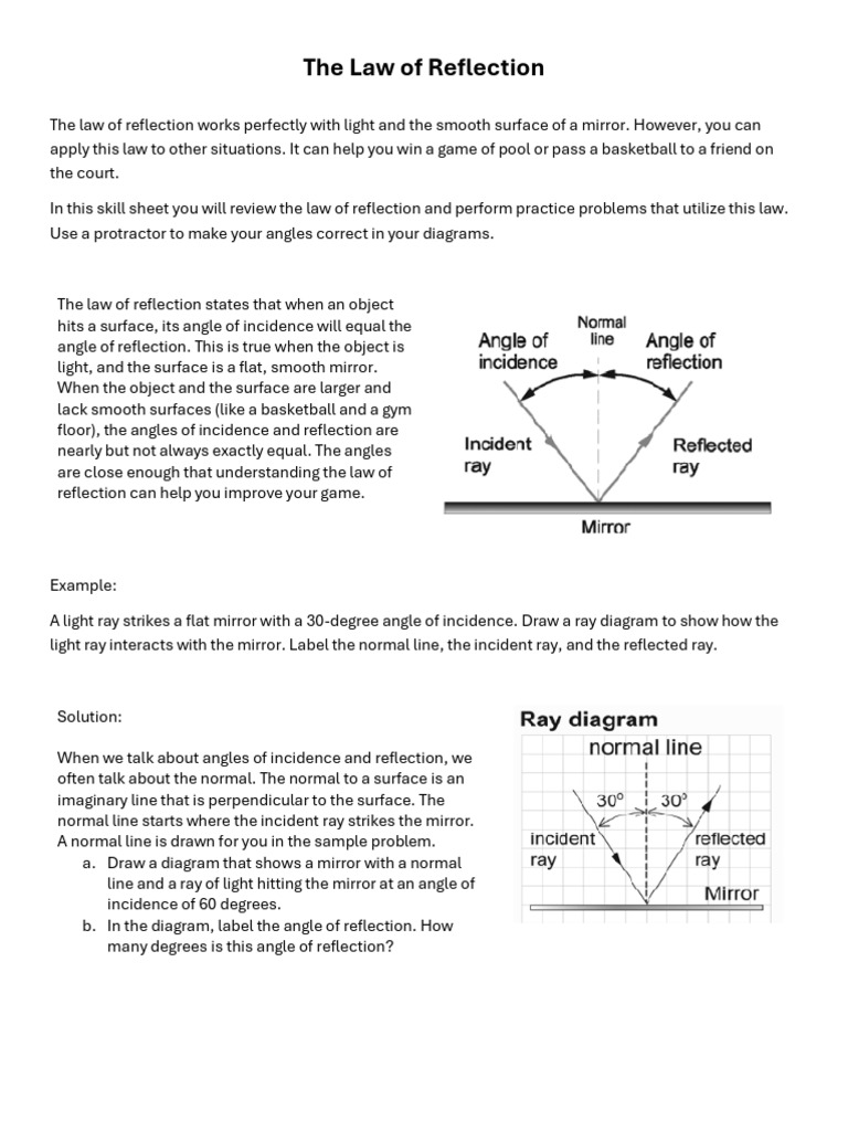 Law of Reflection and Refraction - Activity | PDF | Reflection (Physics) | Mirror