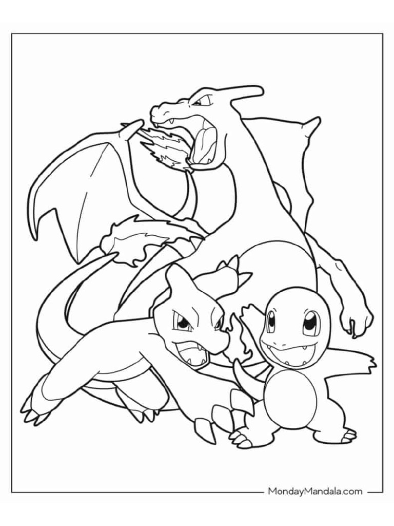Charmander Charmeleon and Charizard Evolution Coloring in 791x1024 | PDF