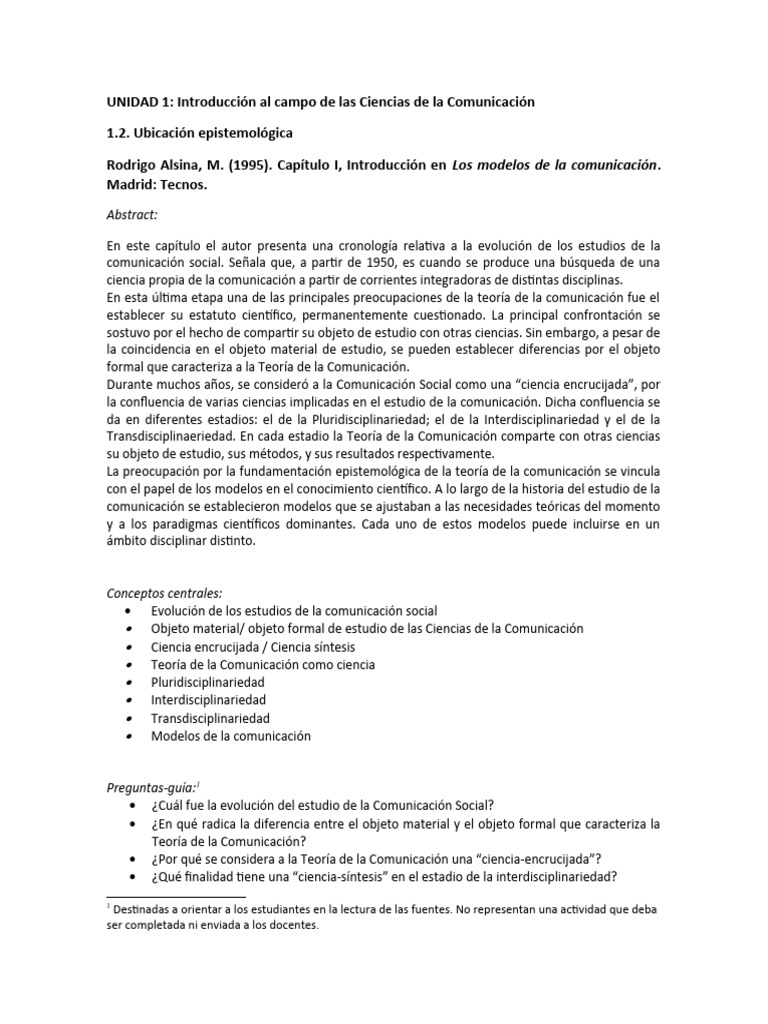 M Rodrigo Alsina y Denis MC Quail Abstract Conceptos Centrales Preguntas Gua | PDF | Teoría ...