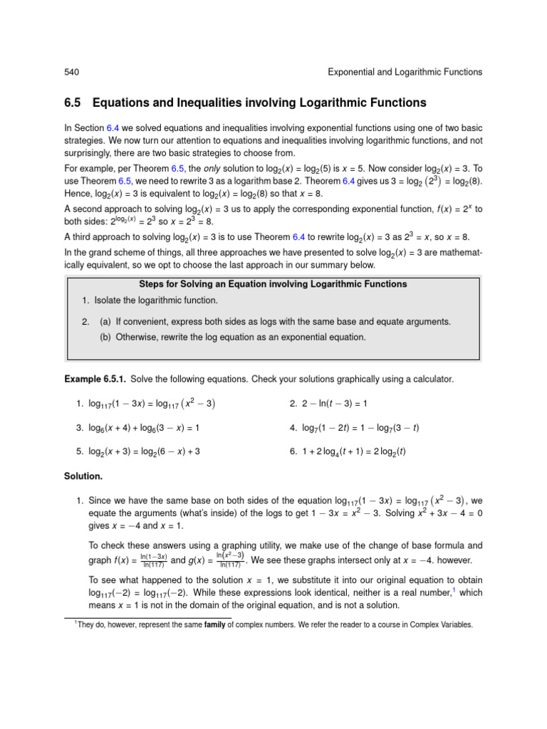 6.5 Equations and Inequalities Involving Logarithmic Functions | PDF | Logarithm | Exponential ...