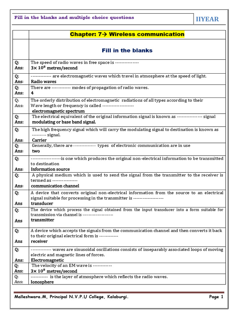Chapter-7 MCQ and Fill in The Blanks (26-12-2022) | Download Free PDF | Ionosphere | Signal To ...