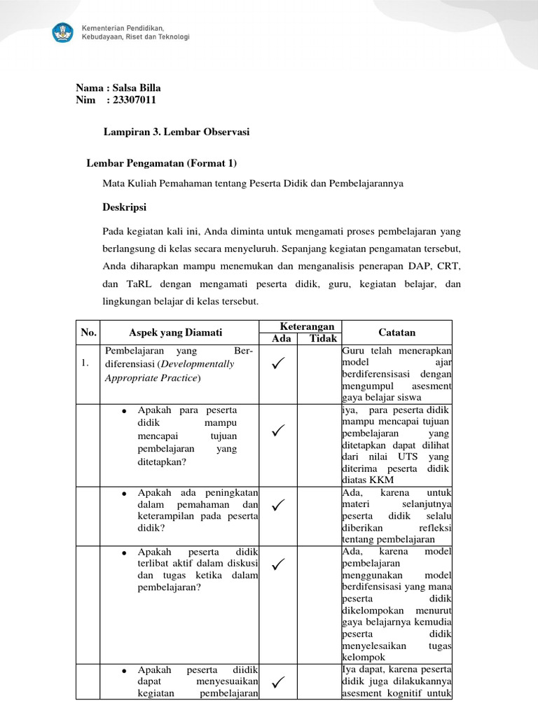 Lembar Pengamatan | PDF