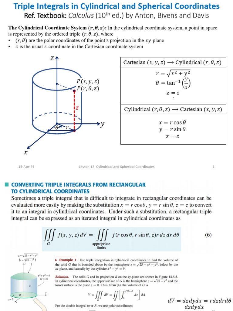 Lesson 12 - Cylindrical and Spherical Coordinate | PDF | Coordinate ...
