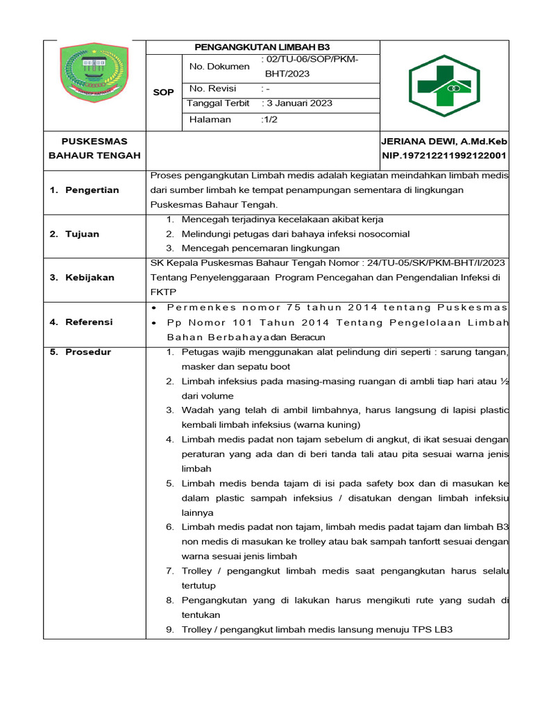 Sop Pengangkutan Limbah B3 | PDF
