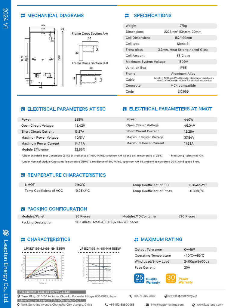 Datasheet - Leapton 585 Monofacial - LP182x199-M-66-NH 585W-2 | PDF | Electrical Engineering ...