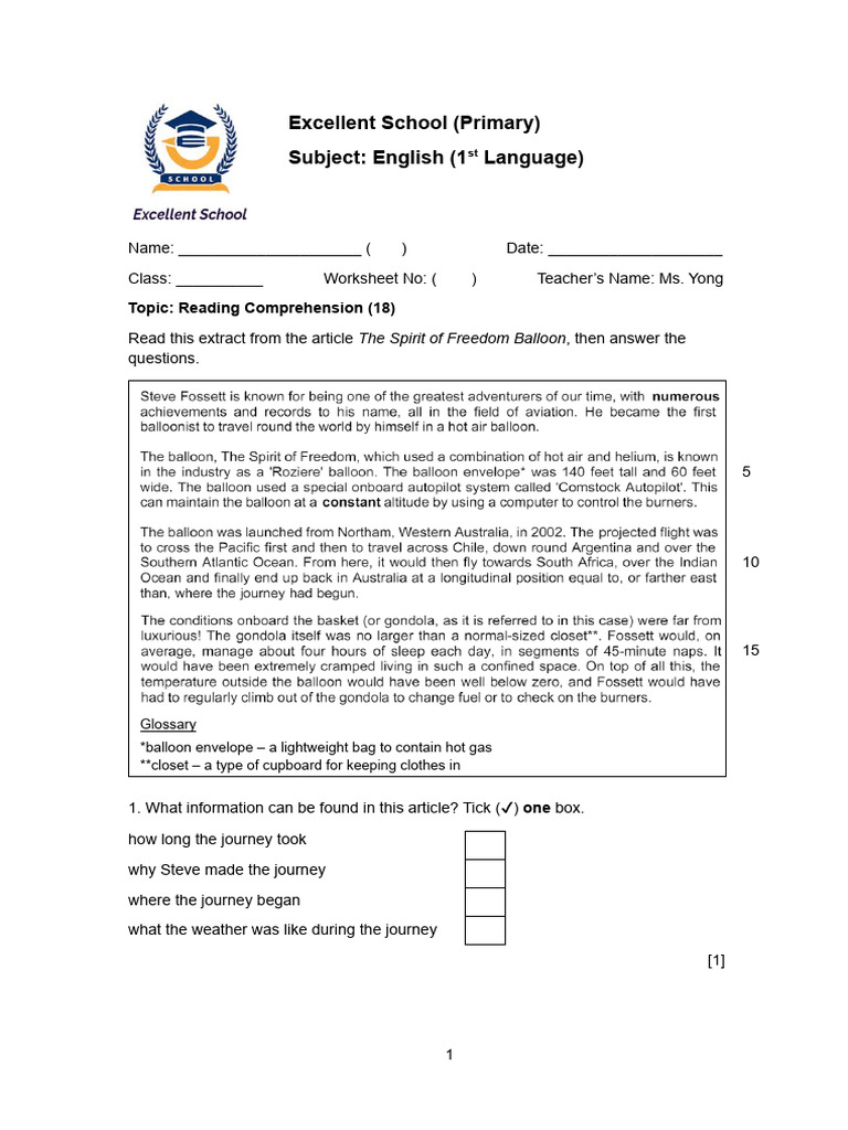 Reading Comprehension | PDF | Preposition And Postposition | Reading ...