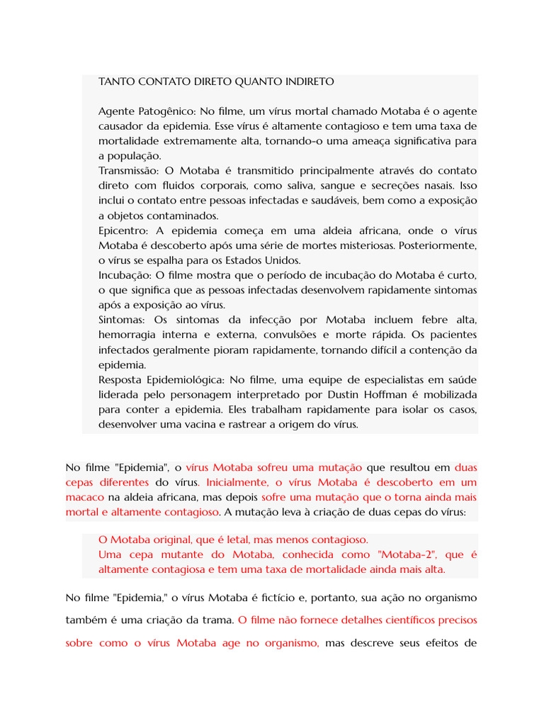 Epidemia do Vírus Motaba: Transmissão e Sintomas | PDF | Vírus | Epidemias