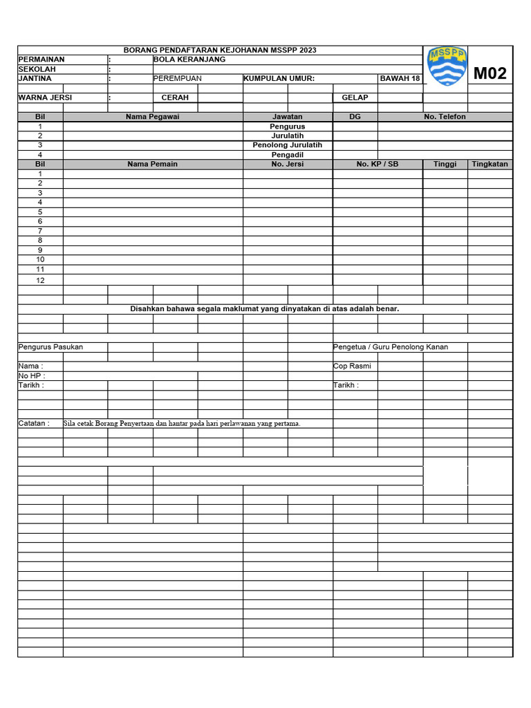 2023 Borang Penyertaan MSSPP P18 | PDF