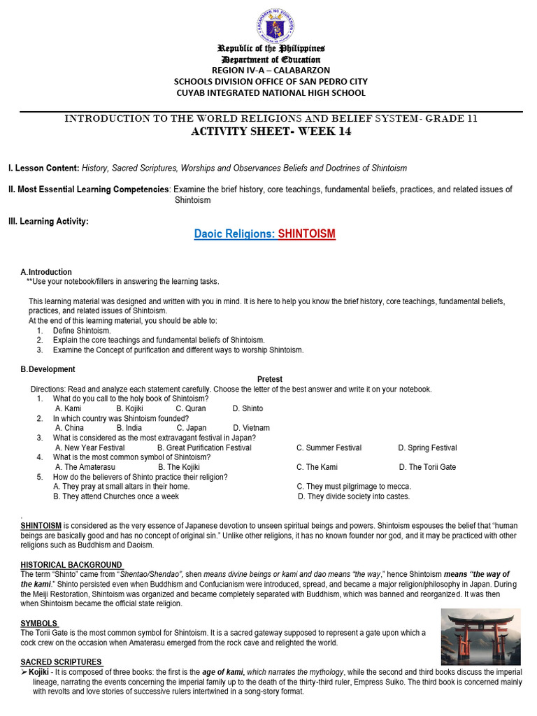 ITWRBS Q4 W14 Activity-Sheet | PDF | Shinto | Religious Faiths