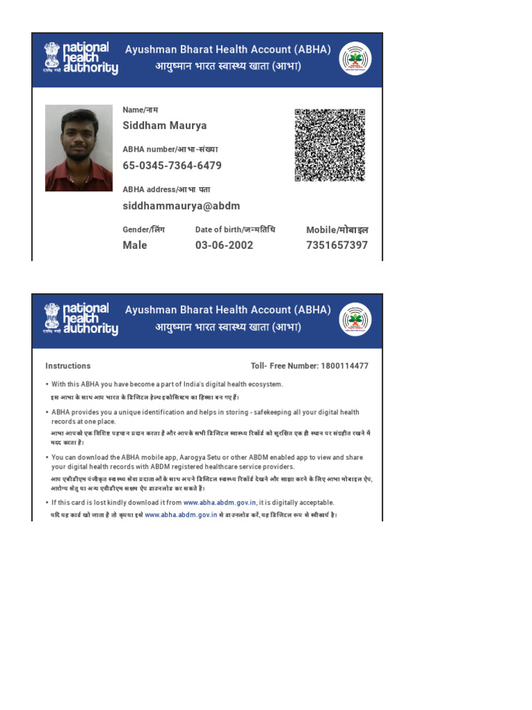 Ayushman Bharat Health Account (ABHA) Card | PDF