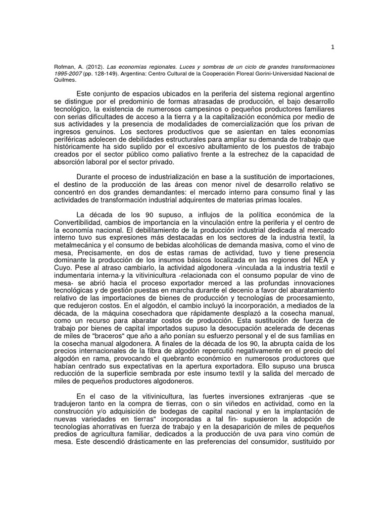 Rofman, A. Las Economías Regionales. P. II | PDF | Pobreza | Pobreza e indigencia