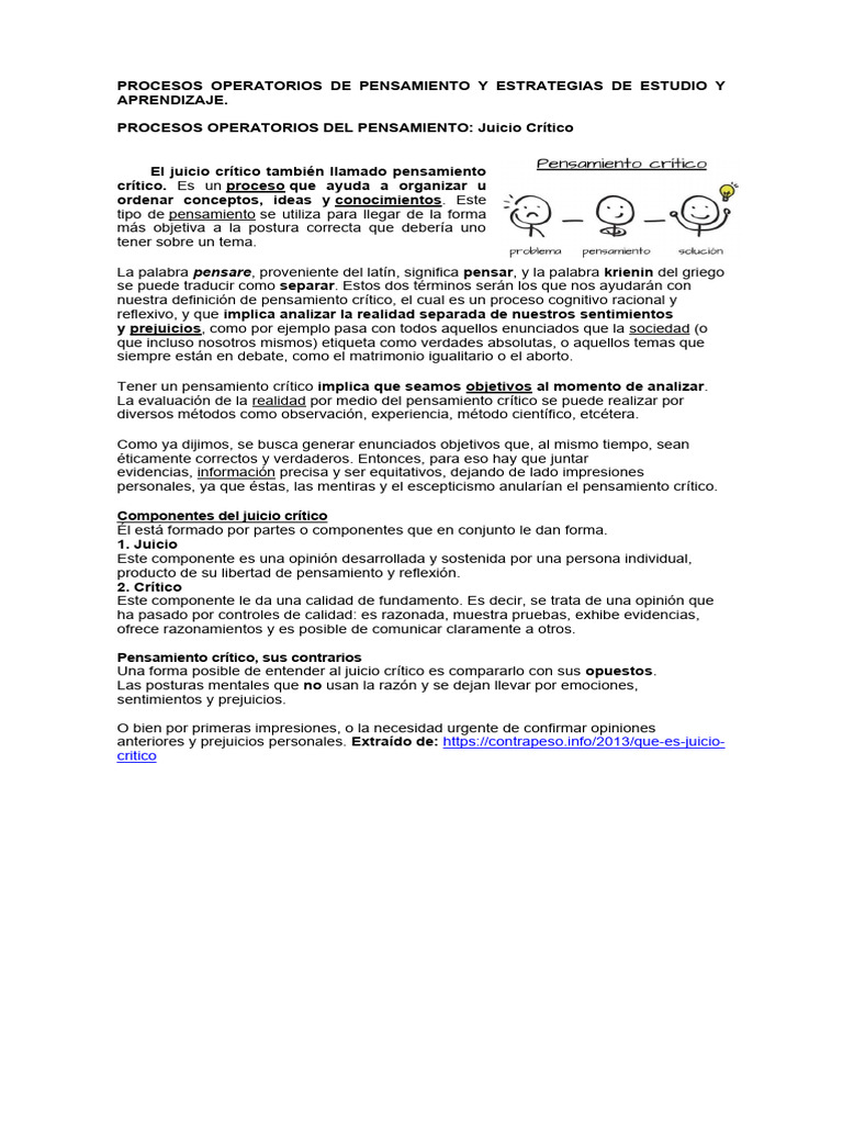 Juicio Crítico y Estrategias de Aprendizaje | PDF | Pensamiento crítico ...