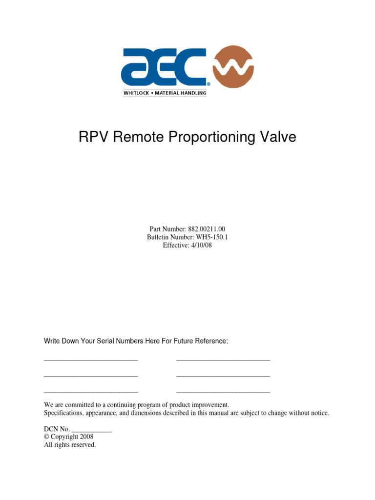 RPV Remote Proportioning Valve - AEC | PDF | Safety | Vacuum Tube