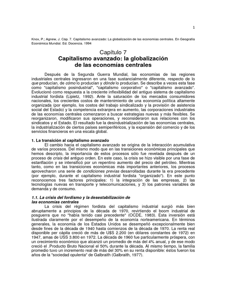 Knox, P. Agnew, J. Cáp. 7. Capitalismo Avanzado | PDF | Inflación | Capitalismo