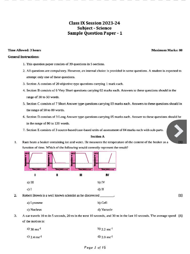 Class 9 Sample Paper | PDF