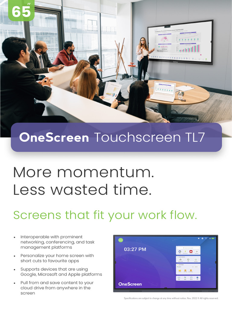 OneScreen Touchscreen For Business TL7 65 Spec Sheet | PDF | Android (Operating System) | Cloud ...