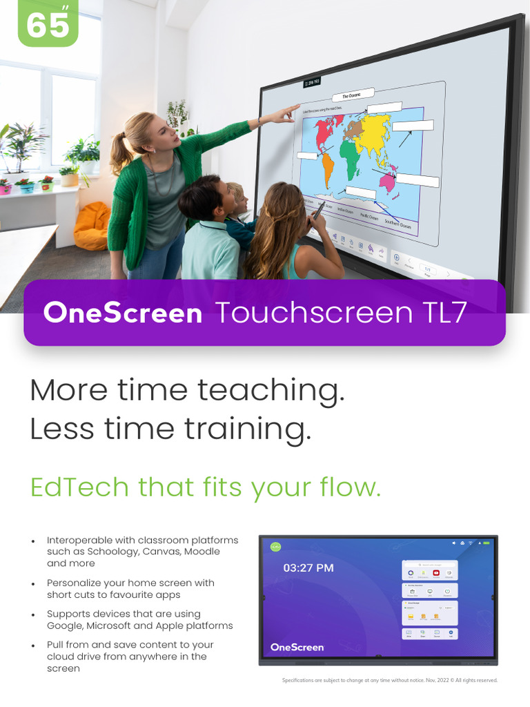 OneScreen Touchscreen for Education TL7 65 Spec Sheet | PDF | Cloud ...