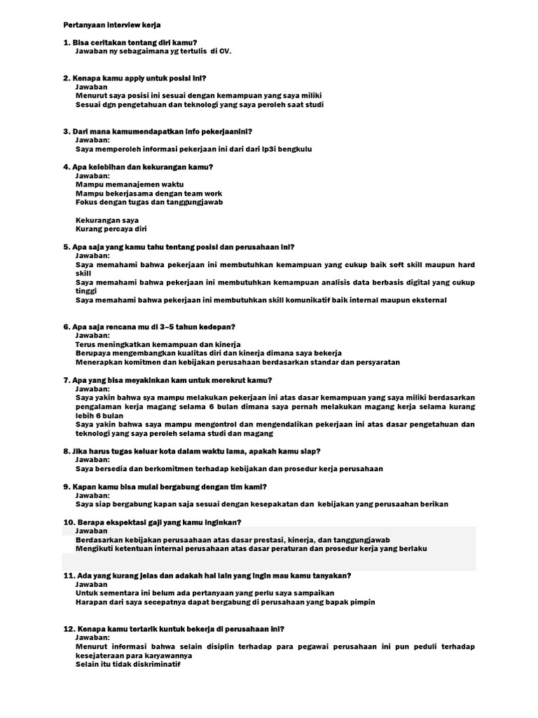 Panduan Pertanyaan Interview Kerja | PDF