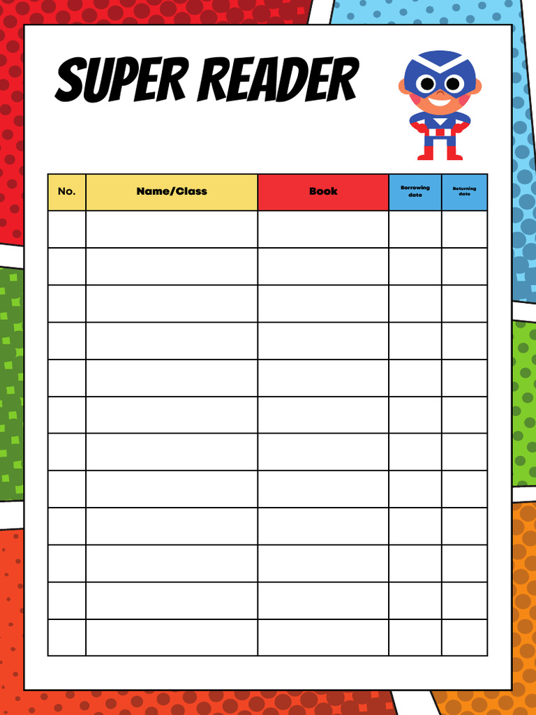 Colorful Superhero Homework Reading Log Worksheet | PDF | Sports ...