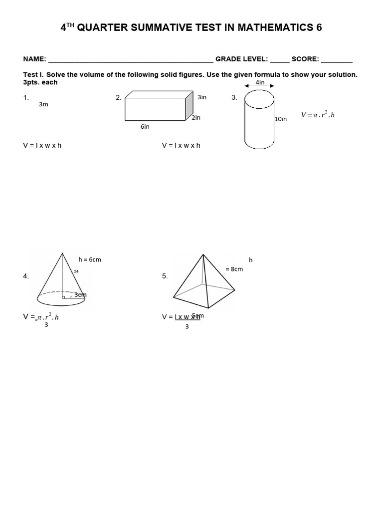 4TH QUARTER SUMMATIVE TEST IN MATHEMATICS 6 | PDF