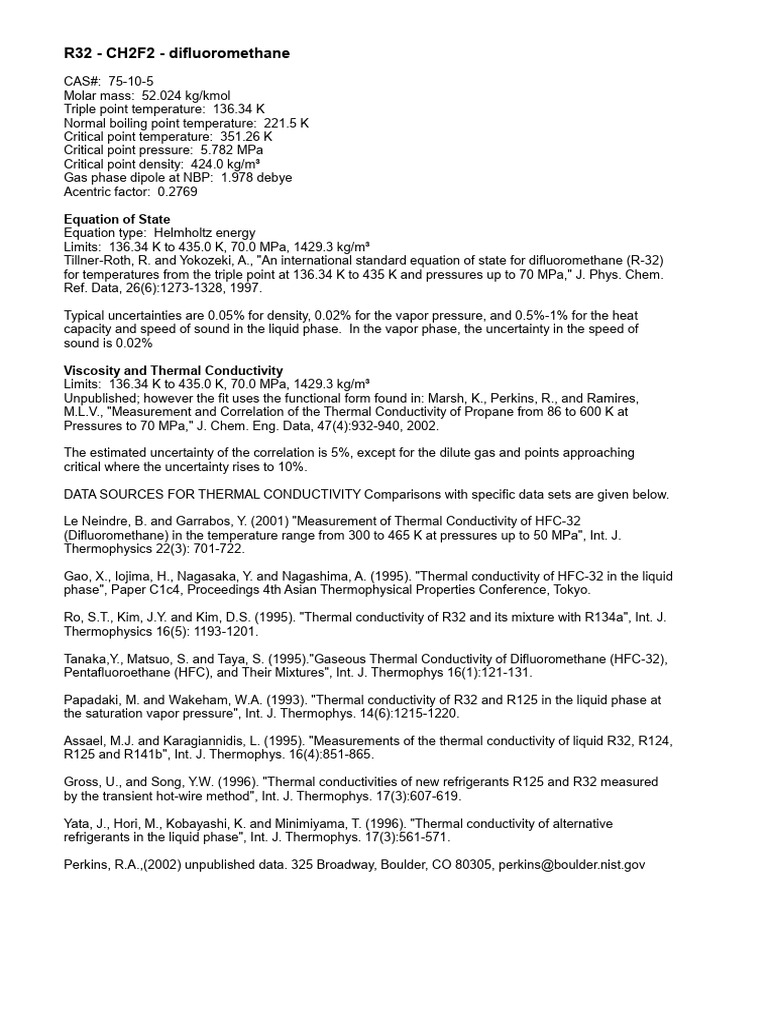 R32 Fluid Properties | PDF | Pressure | Density
