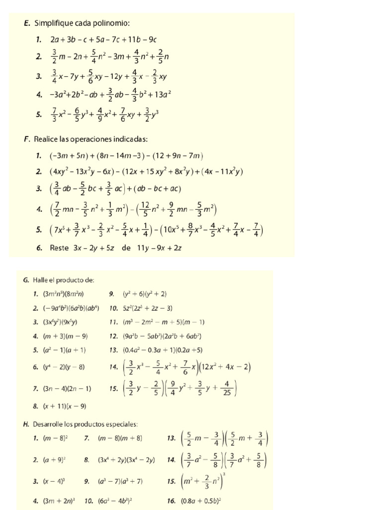 Ejercicios de Expresiones Algebraicas y Racional | PDF