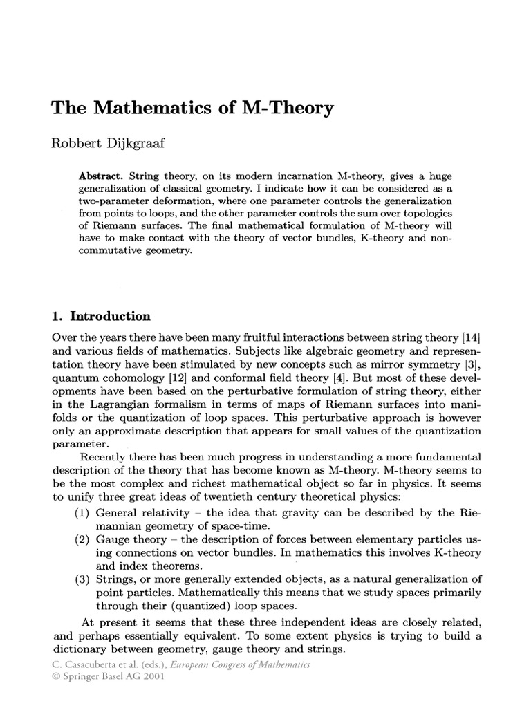 The Mathematics of M-Theory: Robbert Dijkgraaf | PDF | String Theory ...