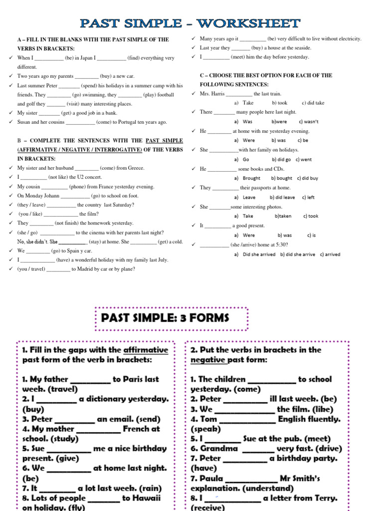 Past Simple ST WS1 | PDF