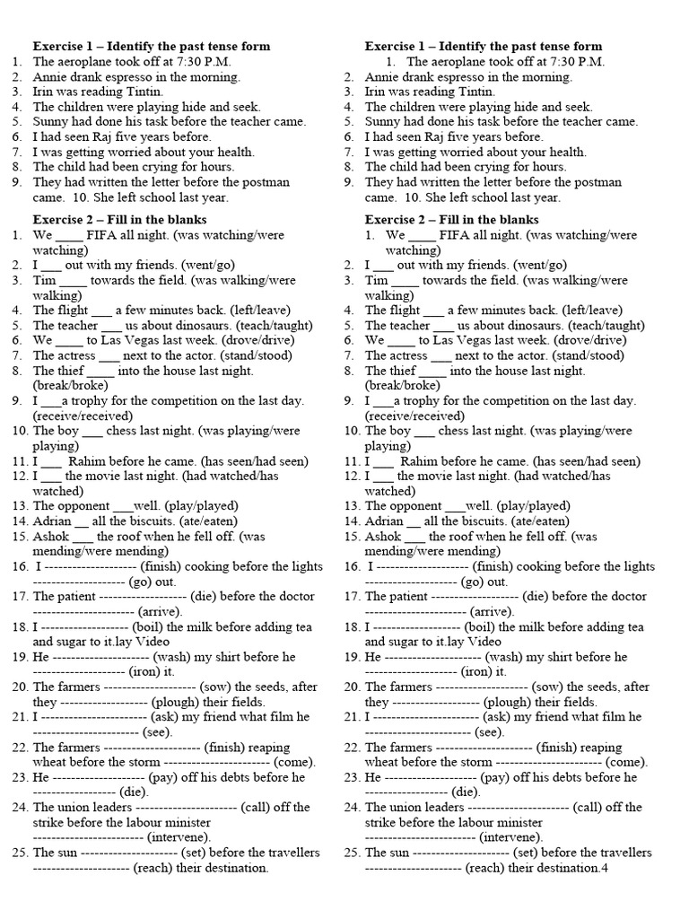 Past Tense Exercises & Fill-in-the-Blanks | PDF