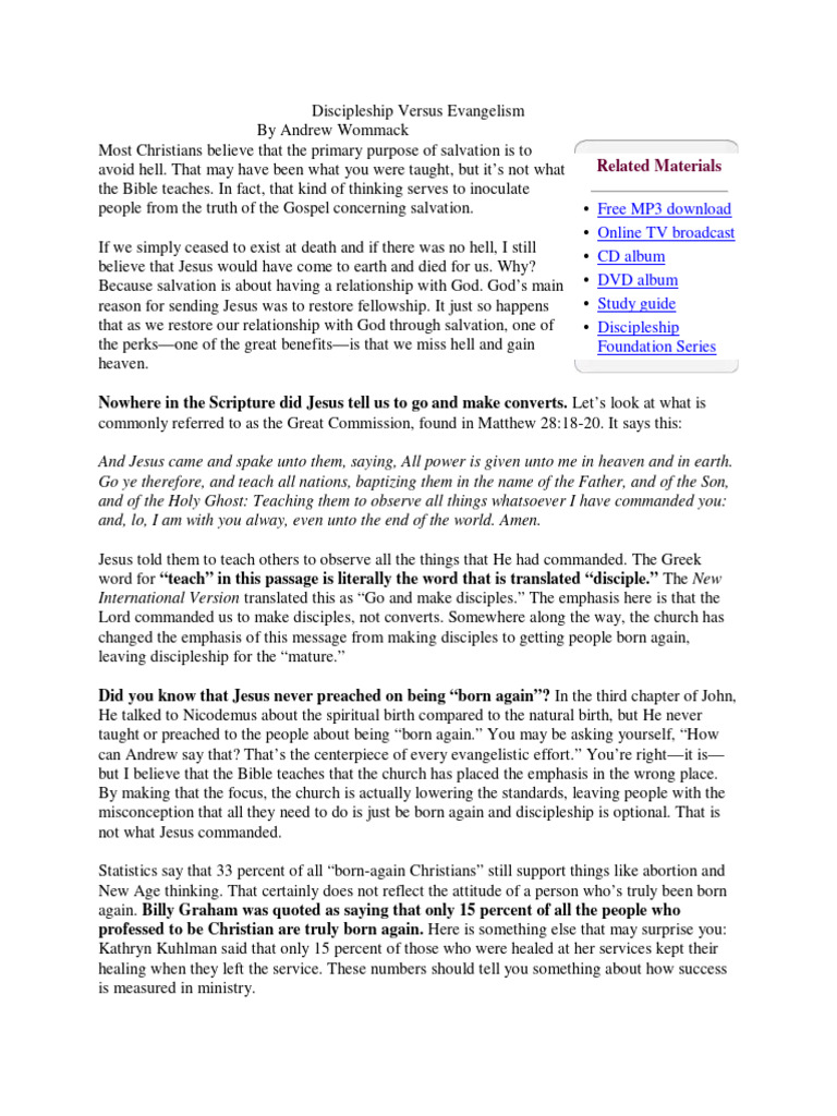 Discipleship vs Evangelism | PDF | Born Again | Disciple (Christianity)