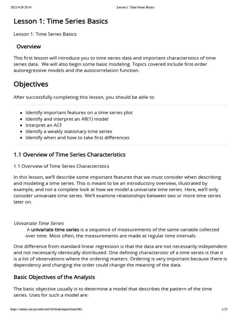 Lesson 1 - Time Series Basics | PDF | Autoregressive Model | Time Series