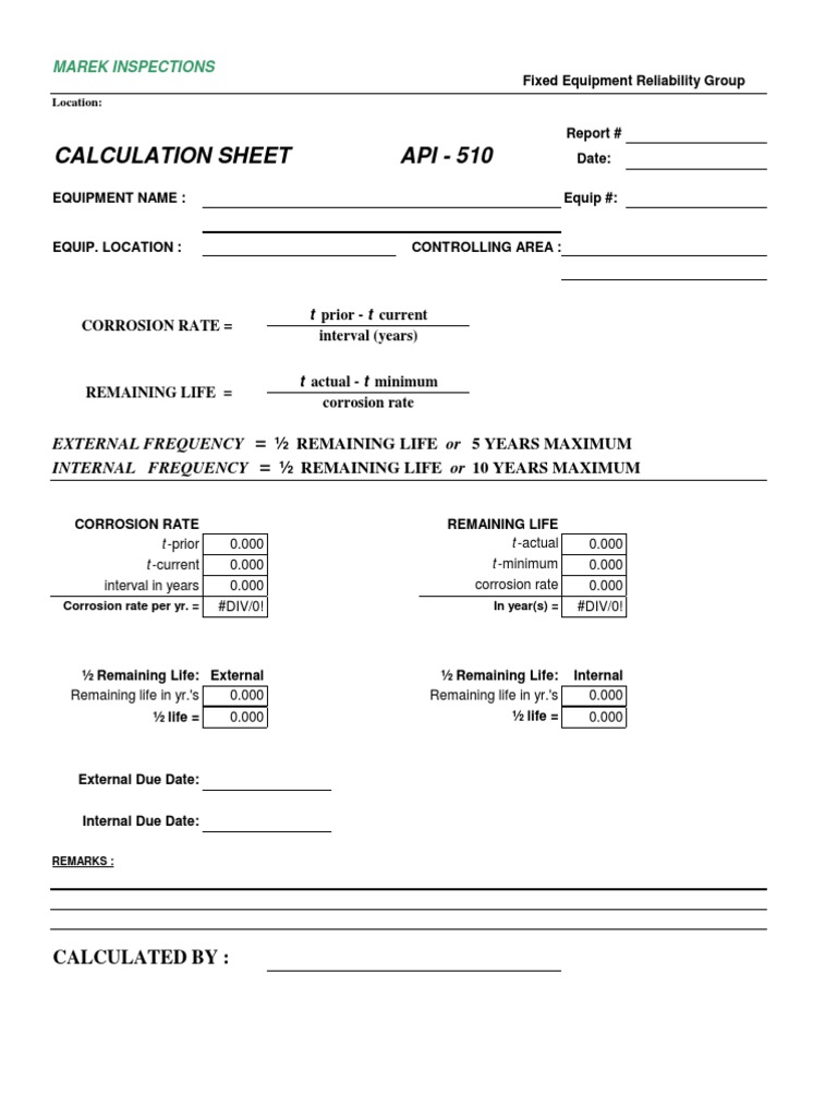 API 510 Spreadsheet To Calculate (Welding Scwi | PDF