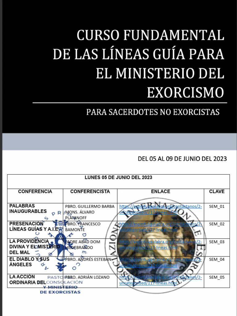 Curso Fundamental Líneas Guía para El Ministerio Del Exorcismo | PDF | Exorcismo | Espiritismo