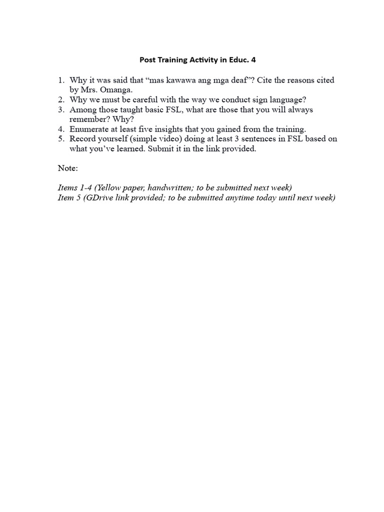 Educ. 4 Post FSL Training Activity | PDF | Career & Growth