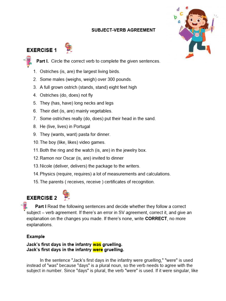 Worksheet_Subject-verb-Agreement (2) | PDF | Verb | Subject (Grammar)