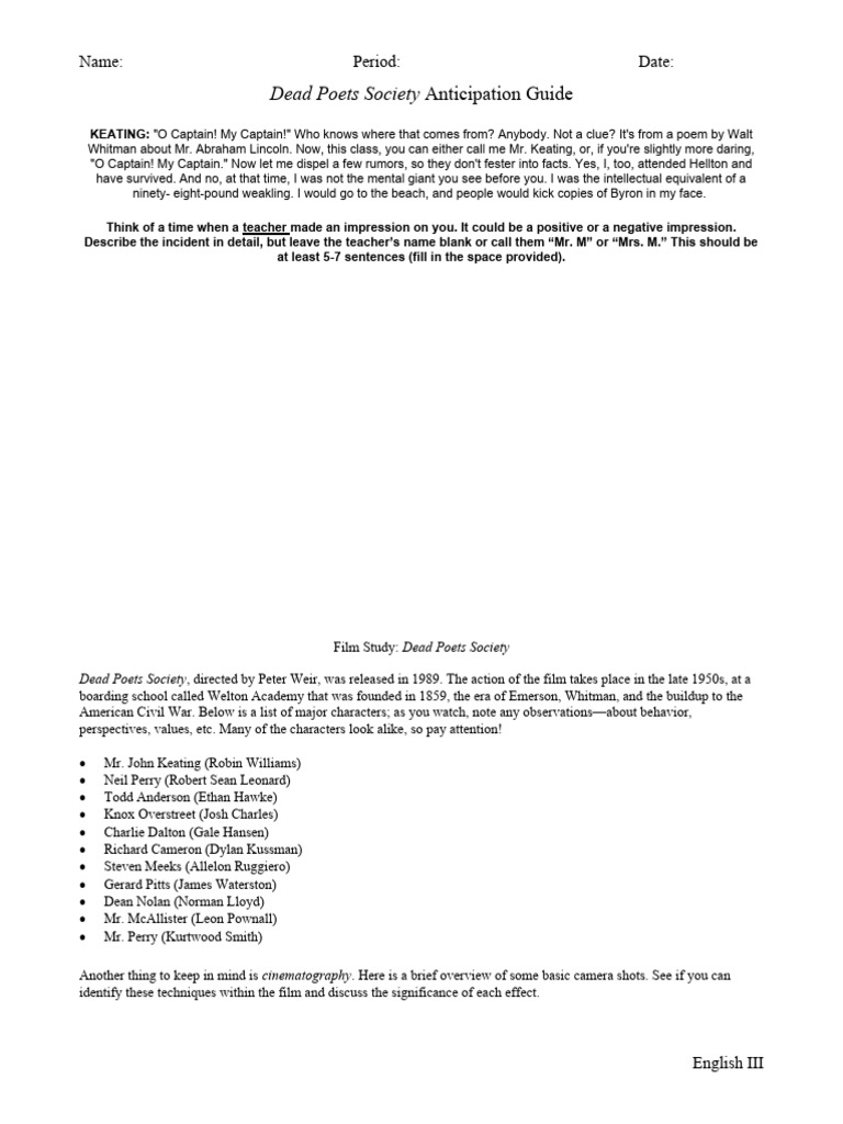 Dead Poets Viewing Guide | PDF