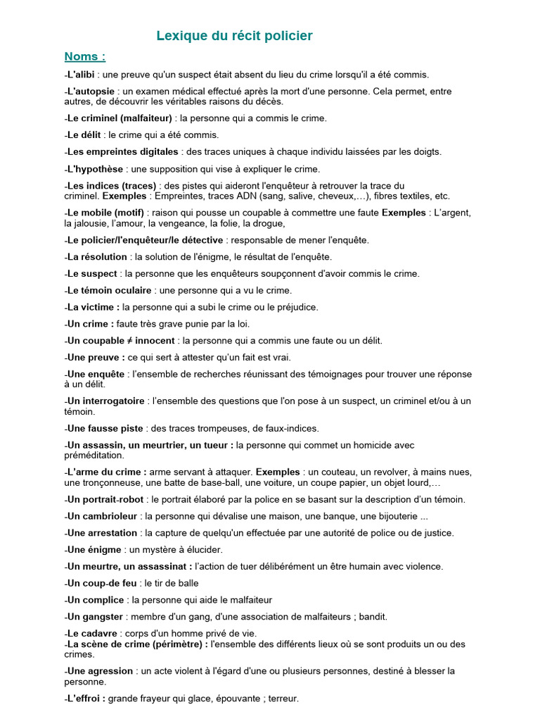 Lexique du récit policier | PDF | Fiction crime | Thriller policier