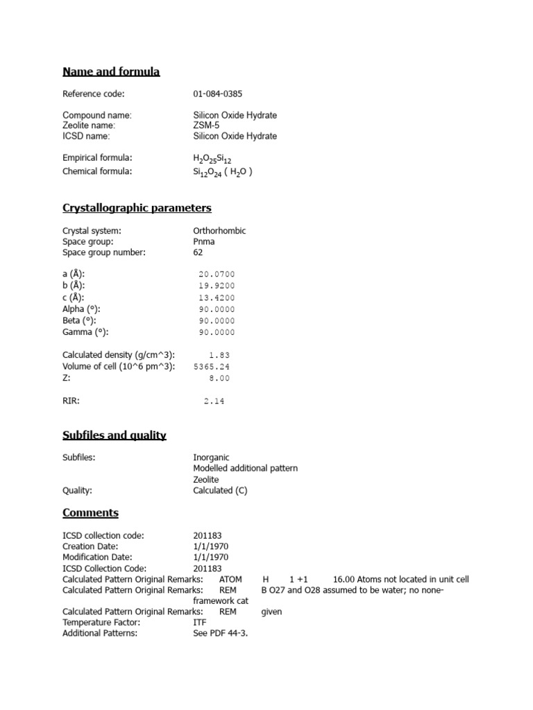 ZSM-5 Database | PDF | Physical Chemistry | Physical Sciences