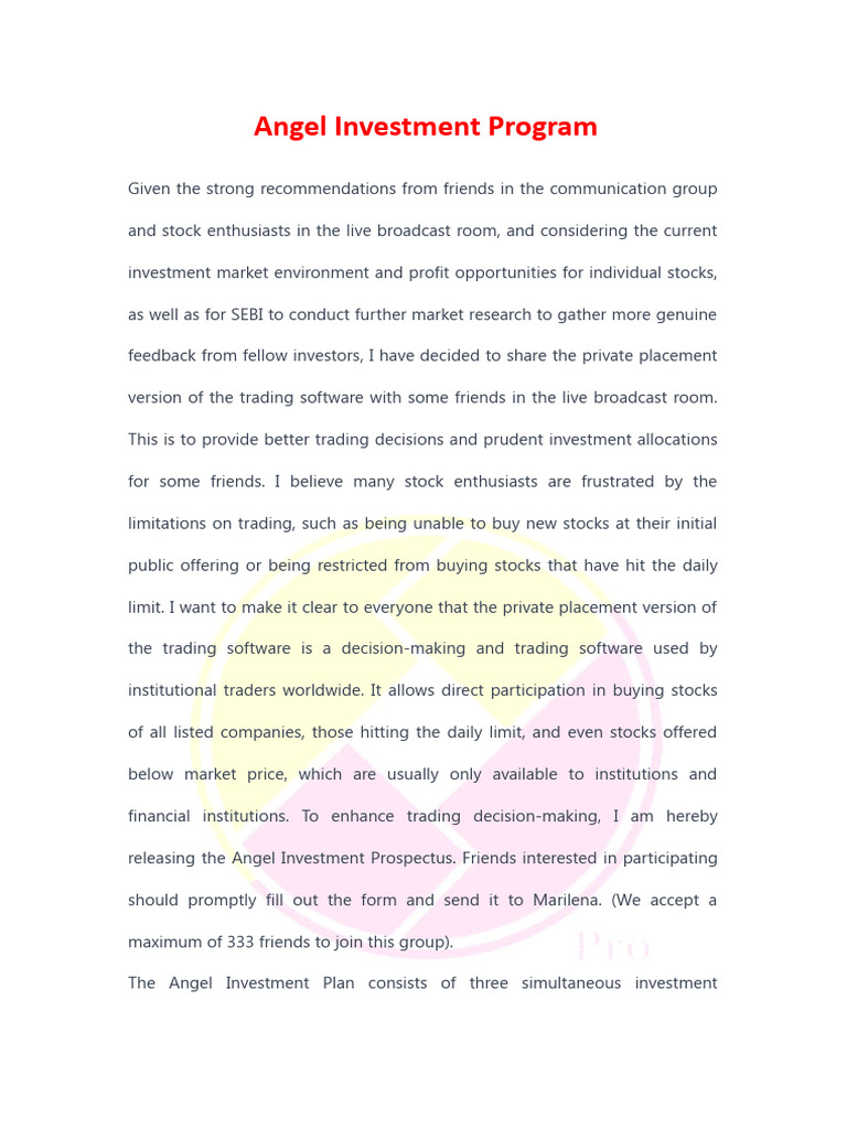 Angel Investment Program | PDF | Investing | Stocks