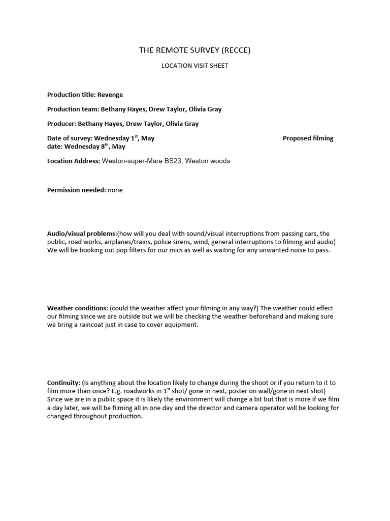 recce location template woods | PDF