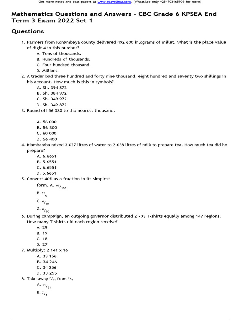 Grade 6 CBC Mathematics Exam Papers | PDF | Bees | Insects