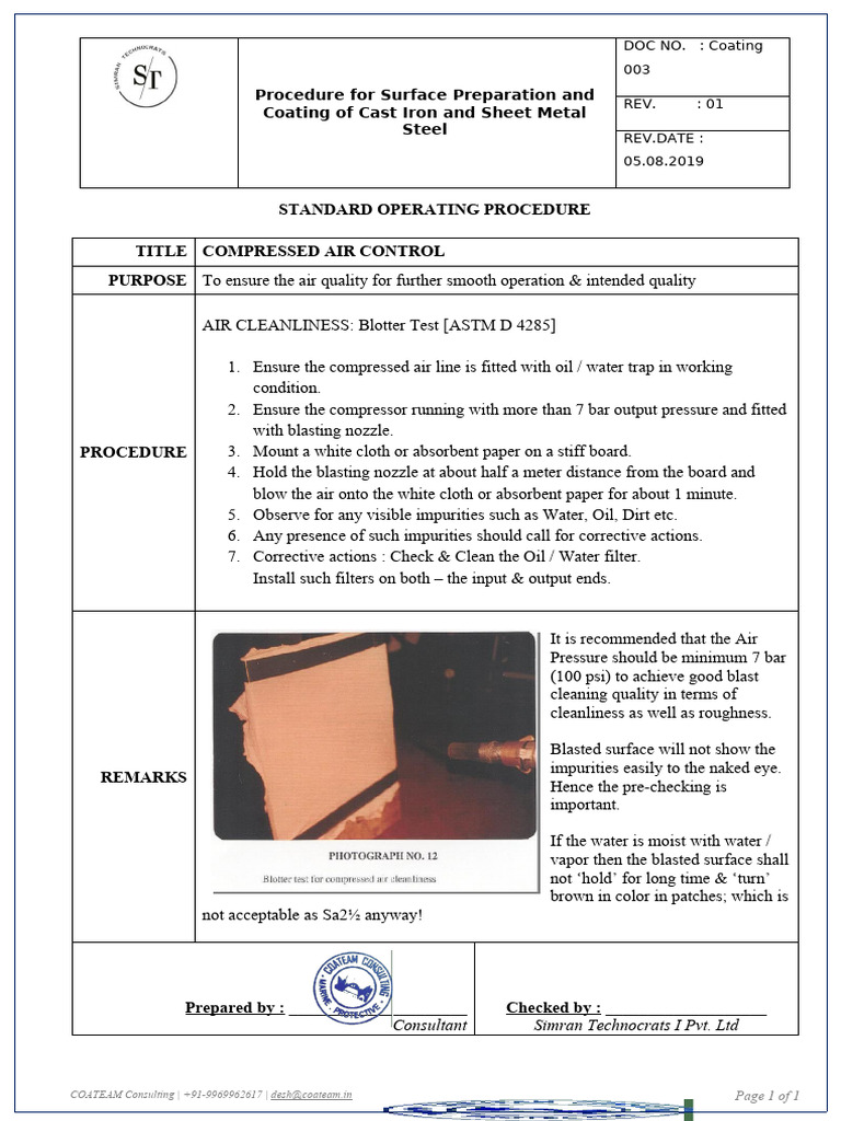 Coating Procedure - Sop 03 Air Control | PDF | Water | Materials
