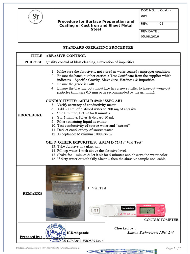 Vial Test for Abrasive Quality Control | PDF | Water | Secondary Sector ...