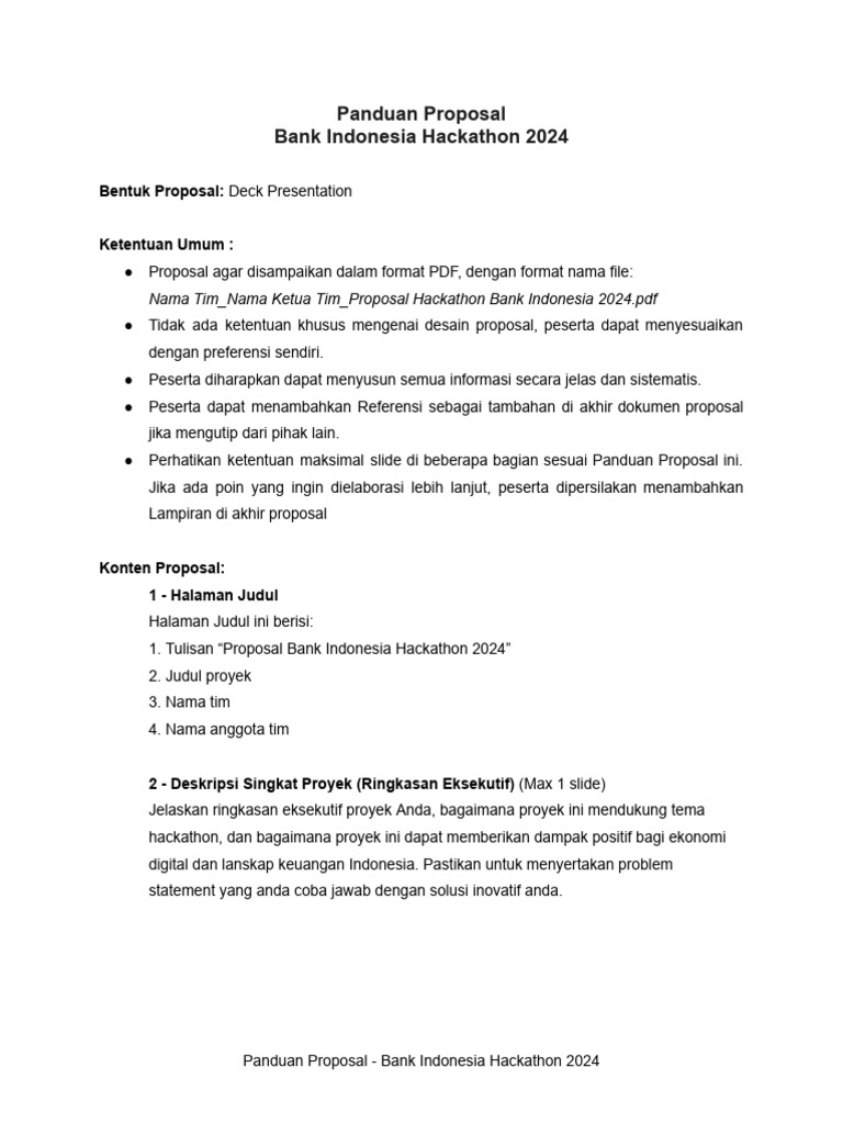 Panduan Proposal - Bank Indonesia Hackathon 2024 | PDF