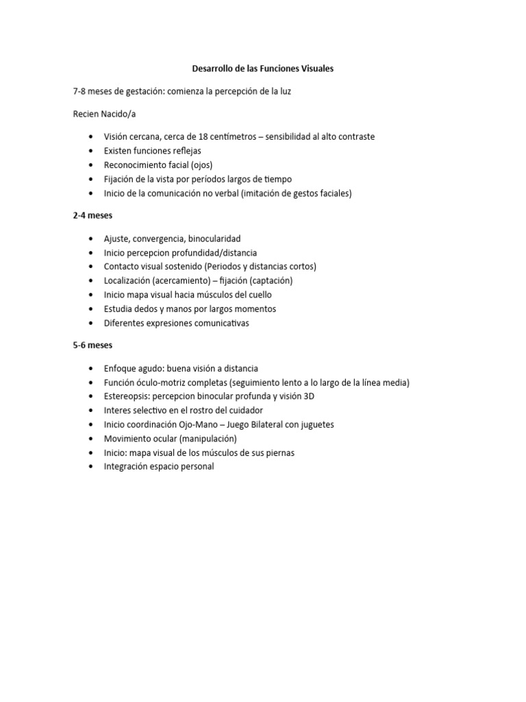 Desarrollo de Las Funciones Visuales | PDF