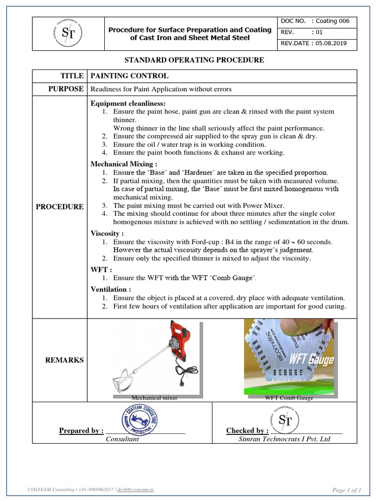 Coating Procedure - Sop 06 Painting Control | PDF | Paint | Secondary ...