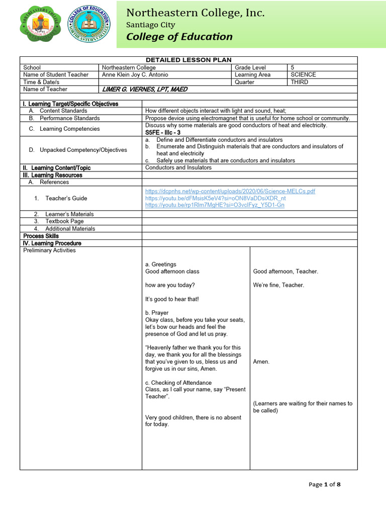 ANTONIO-GRADE 5-PHYSICS DLP (UPDATED) | PDF | Electrical Conductor ...