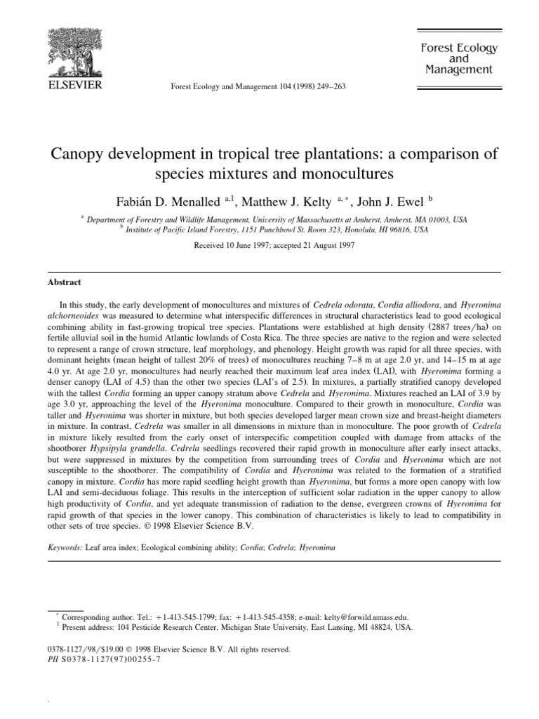 Menalled Et Al Canopy Develop Trop Tree Plantations | PDF | Canopy (Biology) | Forests