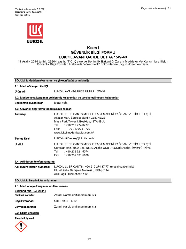 9210 - Lukoil Avantgarde Ultra 15W-40 | PDF